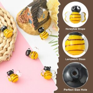 LiQunSweet 5 Pcs Handcrafted Lampwork Glass Loose Animal Beads Spacer 3D Cartoon Bees Honeybee Beads for Jewelry Making DIY Bracelets