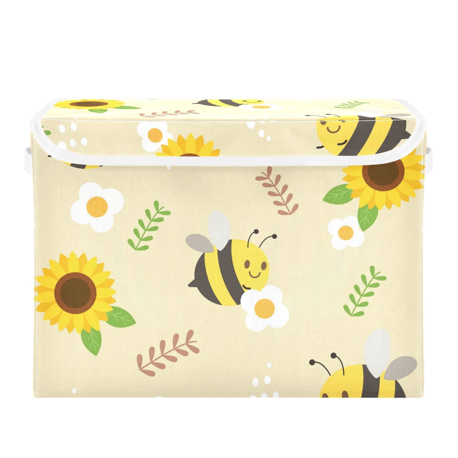 Tatenale Collapsible Storage Bins with Lids Decorative Fabric Storage Cubes Closet Organizer and Storage Basket Boxes Containers for Clothes Box Chest Nursery Folding Rectangle Cute Bee