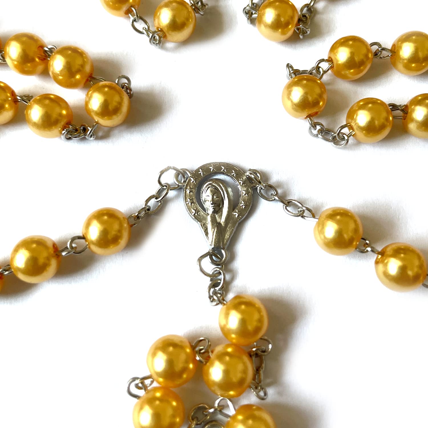 Rosaries Imitation pearls Resin Rosary Beads Rosery Cross Catholic gifts nx (Yellow)