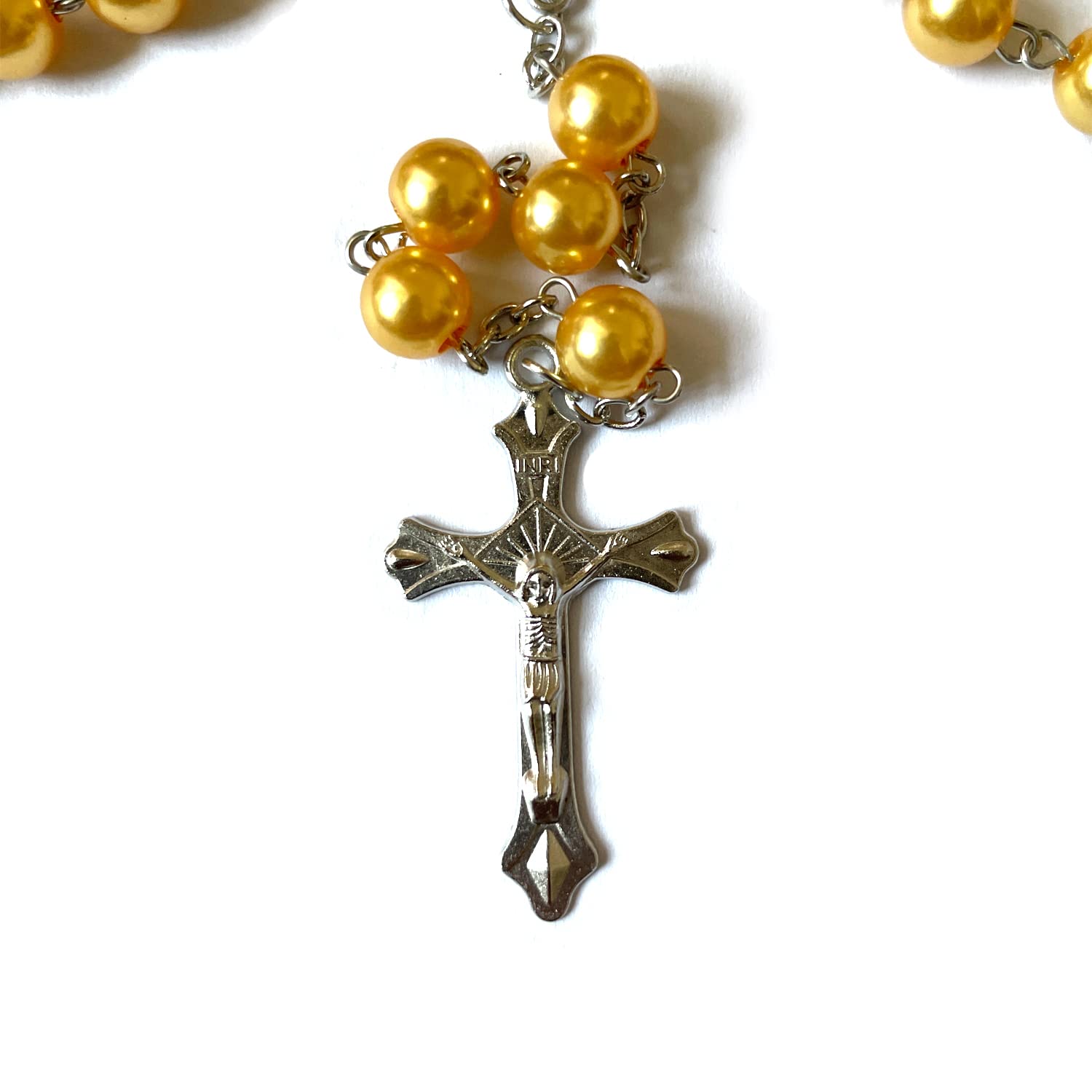 Rosaries Imitation pearls Resin Rosary Beads Rosery Cross Catholic gifts nx (Yellow)