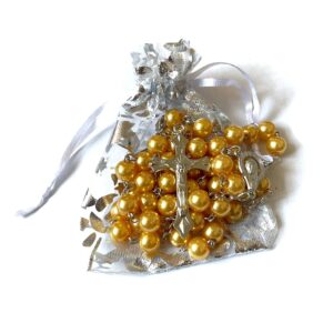 Rosaries Imitation pearls Resin Rosary Beads Rosery Cross Catholic gifts nx (Yellow)