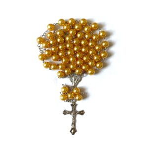 Rosaries Imitation pearls Resin Rosary Beads Rosery Cross Catholic gifts nx (Yellow)