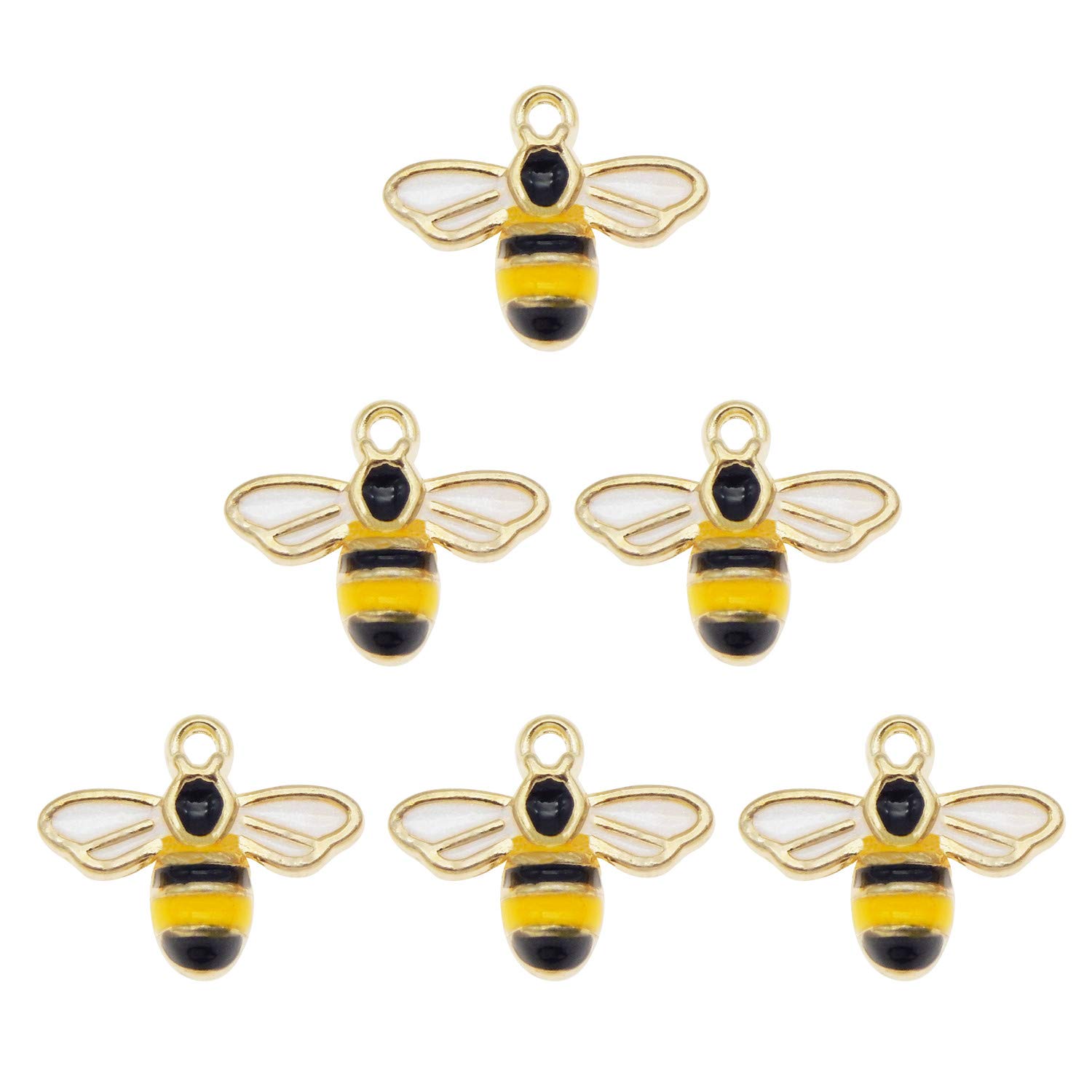 Julie Wang 40pcs Enamel Tiny Bumble Bee Charm for Necklace Bracelet Earrings Jewelry Making Craft DIY Decoration Fairy Style Pendant 14x12mm