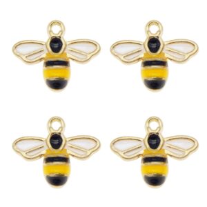 Julie Wang 40pcs Enamel Tiny Bumble Bee Charm for Necklace Bracelet Earrings Jewelry Making Craft DIY Decoration Fairy Style Pendant 14x12mm