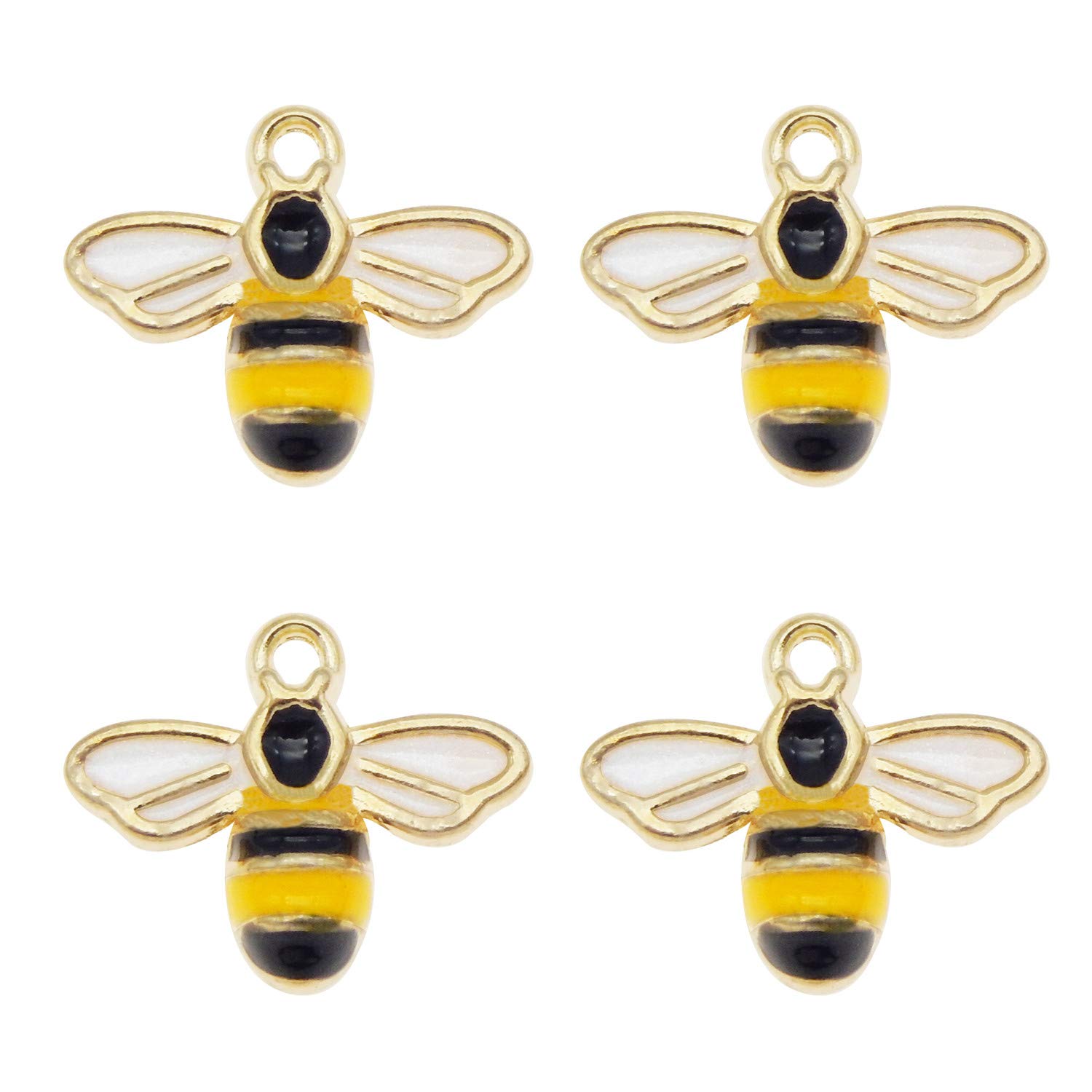 Julie Wang 40pcs Enamel Tiny Bumble Bee Charm for Necklace Bracelet Earrings Jewelry Making Craft DIY Decoration Fairy Style Pendant 14x12mm