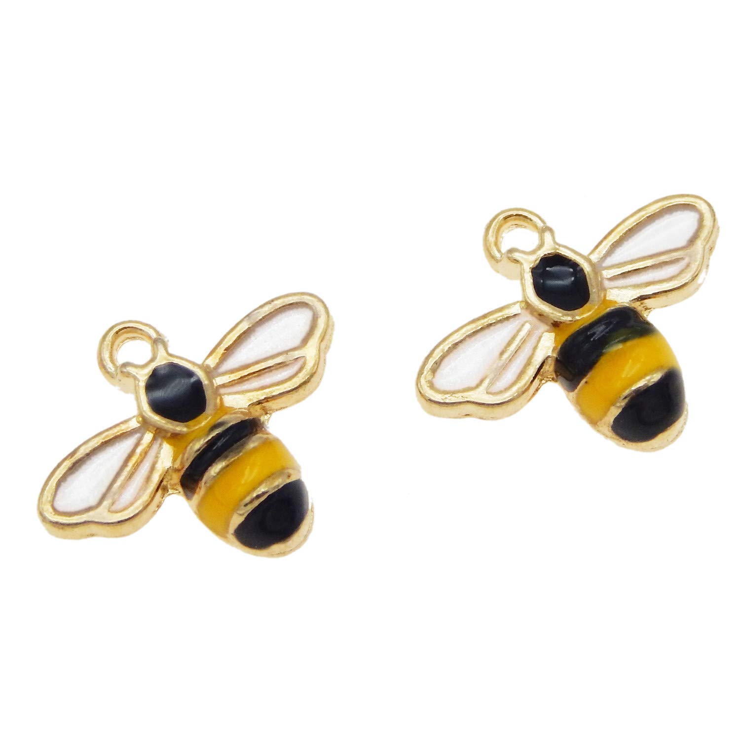 Julie Wang 40pcs Enamel Tiny Bumble Bee Charm for Necklace Bracelet Earrings Jewelry Making Craft DIY Decoration Fairy Style Pendant 14x12mm