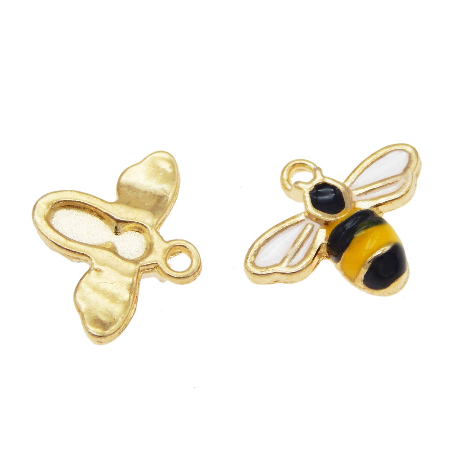 Julie Wang 40pcs Enamel Tiny Bumble Bee Charm for Necklace Bracelet Earrings Jewelry Making Craft DIY Decoration Fairy Style Pendant 14x12mm