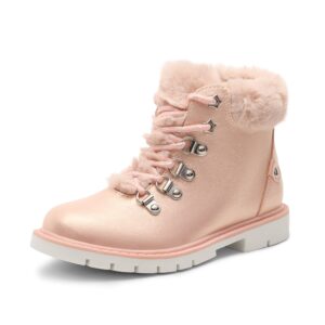 dream pairs girls side zipper lace up faux fur ankle boots sdbo213k pink pu size 2 little kid