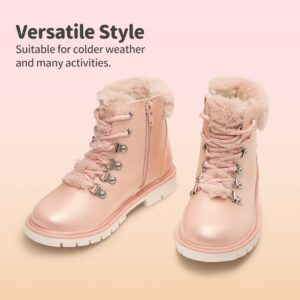 DREAM PAIRS Girls Side Zipper Lace up Faux Fur Ankle Boots SDBO213K PINK PU Size 2 Little Kid