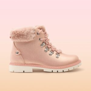 DREAM PAIRS Girls Side Zipper Lace up Faux Fur Ankle Boots SDBO213K PINK PU Size 2 Little Kid