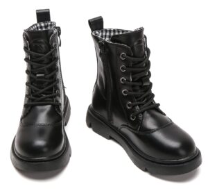 dadawen boys girls waterproof lace up mid calf combat boots with side zipper for toddler/little kid/big kid black us size 2 m little kid