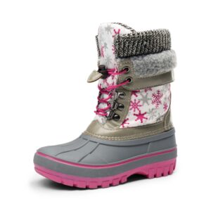 dream pairs boys girls cold weather insulated waterproof winter snow boots size 2 m us little kid kmonte-1 white fuchsia