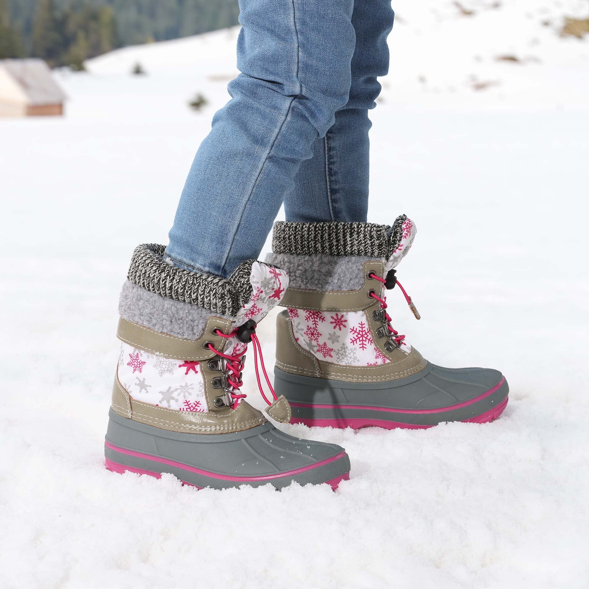 DREAM PAIRS Boys Girls Cold Weather Insulated Waterproof Winter Snow Boots Size 2 M US Little Kid KMONTE-1 White Fuchsia