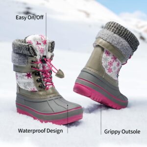 DREAM PAIRS Boys Girls Cold Weather Insulated Waterproof Winter Snow Boots Size 2 M US Little Kid KMONTE-1 White Fuchsia