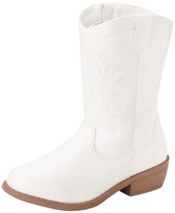 bebe girls' cowgirl boots - classic western cowboy boots - mid calf boots for toddlers, little girls, and big girls, size 2 little kid, white