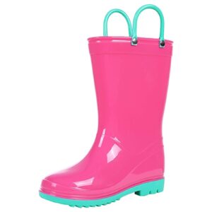 colorxy kids rain boots for boys waterproof toddler rain boots with easy-on handles, hot pink size big kid 4