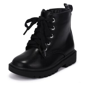 pandaninjia christina boys girls short ankle boots fashion dress booties waterproof combat shoes with zipper for toddler little kid (black pu, 2 m us little kid)