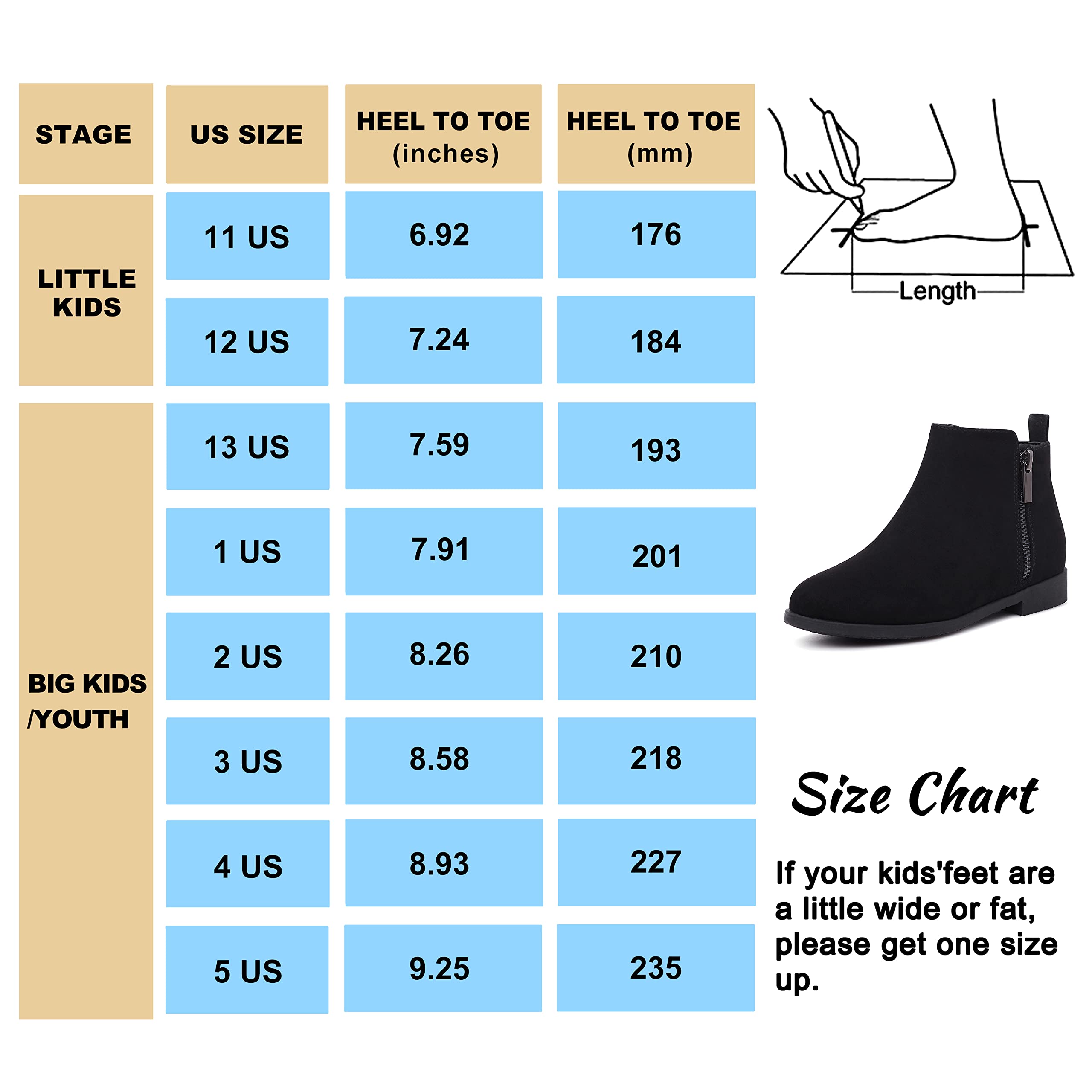 Harvest Land Girl Boots Kids Ankle Boots Warm Side Zipper Boots Low heel Short Booties Winter Snow Boots Anti-Slip Outdoor Shoes for Little Kids/Big Kids Black US2