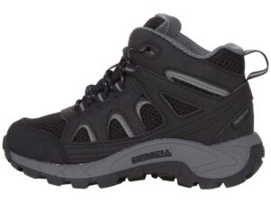 merrell oakcreek mid lace wtrpf hiking boot, black/grey, 2 us unisex big kid