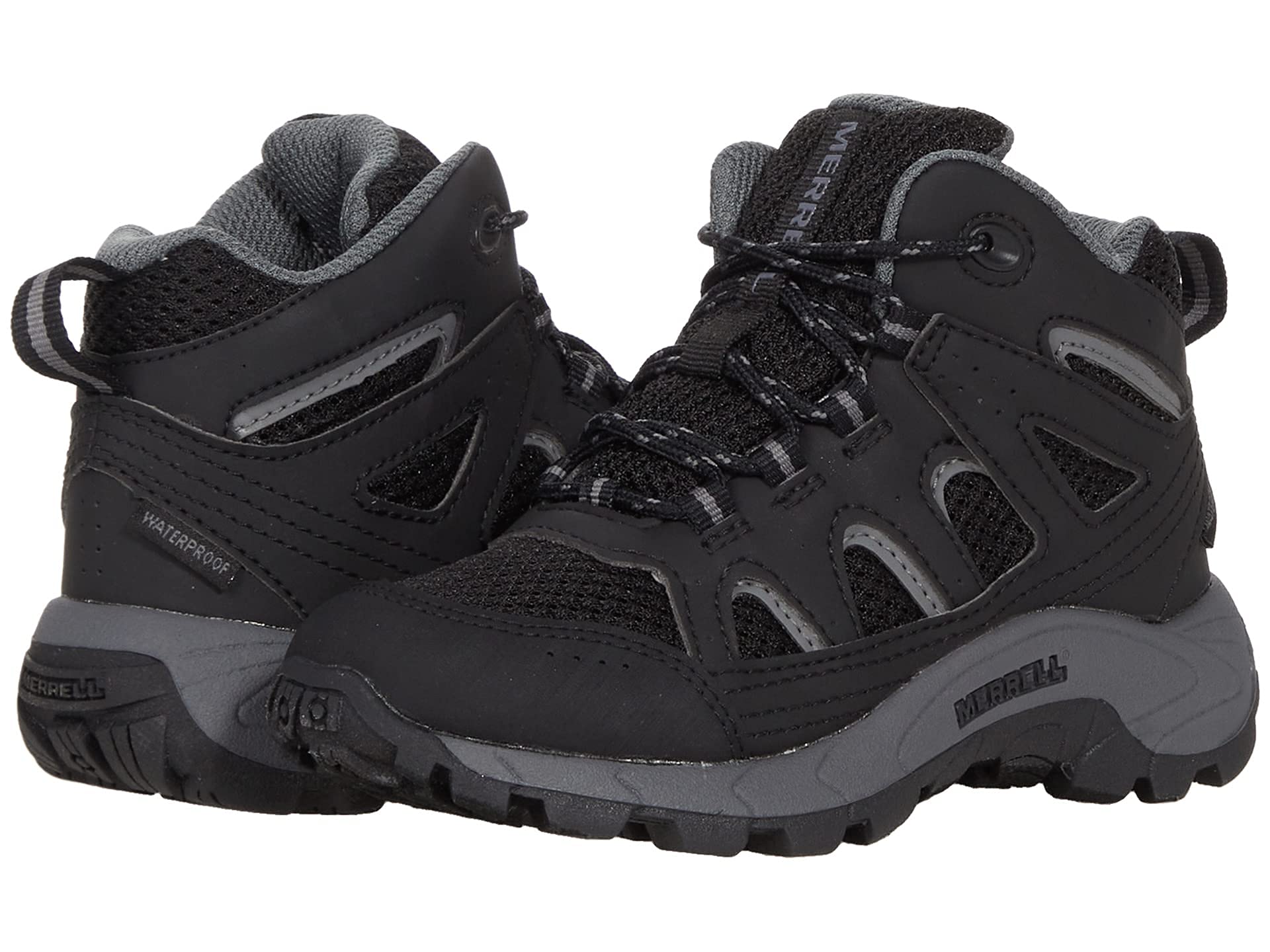 Merrell Oakcreek Mid Lace WTRPF Hiking Boot, Black/Grey, 2 US Unisex Big Kid