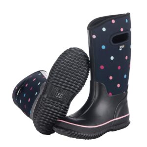 wtw kids rubber rain boots - neoprene insulated 100% waterproof mid calf mud boots for boys and girls winter snow boots