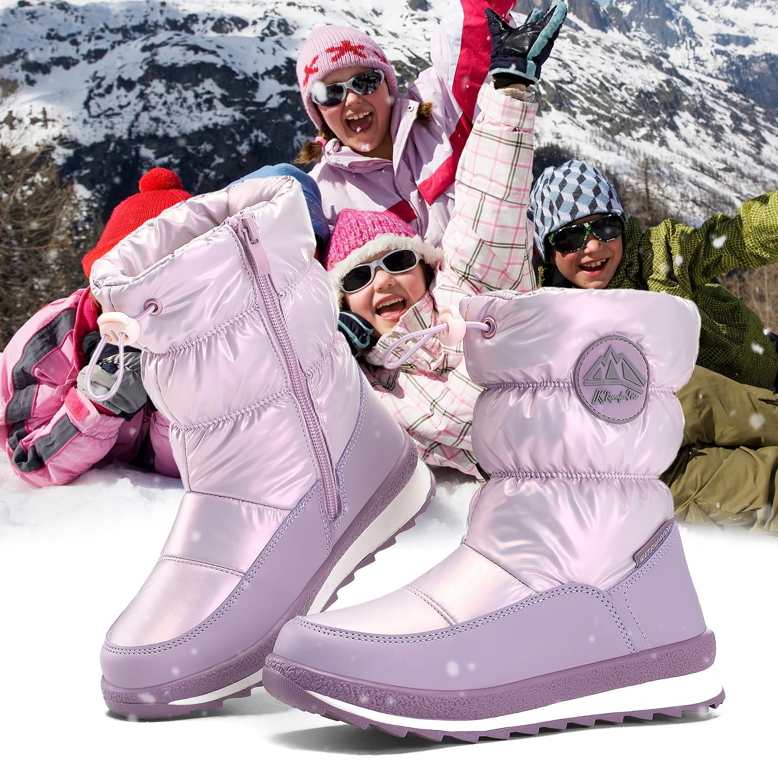 K KomForme Kids Snow Boots for Boys Girls Toddler Winter Outdoor Boots Waterproof with Fur Lined (Toddler/Little Kid/Big Kid)