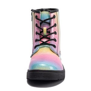 HIKLDK Girls glitter Side Zipper Combat Ankle Boots With Lace Up for Toddler/Little Kid