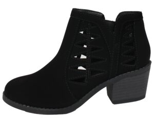 soda girl's triangle cutout side chunky stacked heel ankle boot (black, numeric_2)