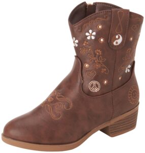 bebe girls' cowgirl boots - embroidered western roper boots - cowboy boots for girls (toddler/girl), size 2 little kid, brown