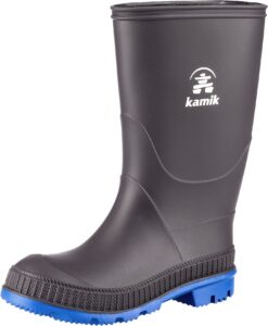 kamik youth stomp rain boot, charcoal/blue, 2 us unisex little kid