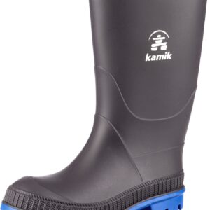 Kamik Youth Stomp Rain Boot, Charcoal/Blue, 2 US Unisex Little Kid