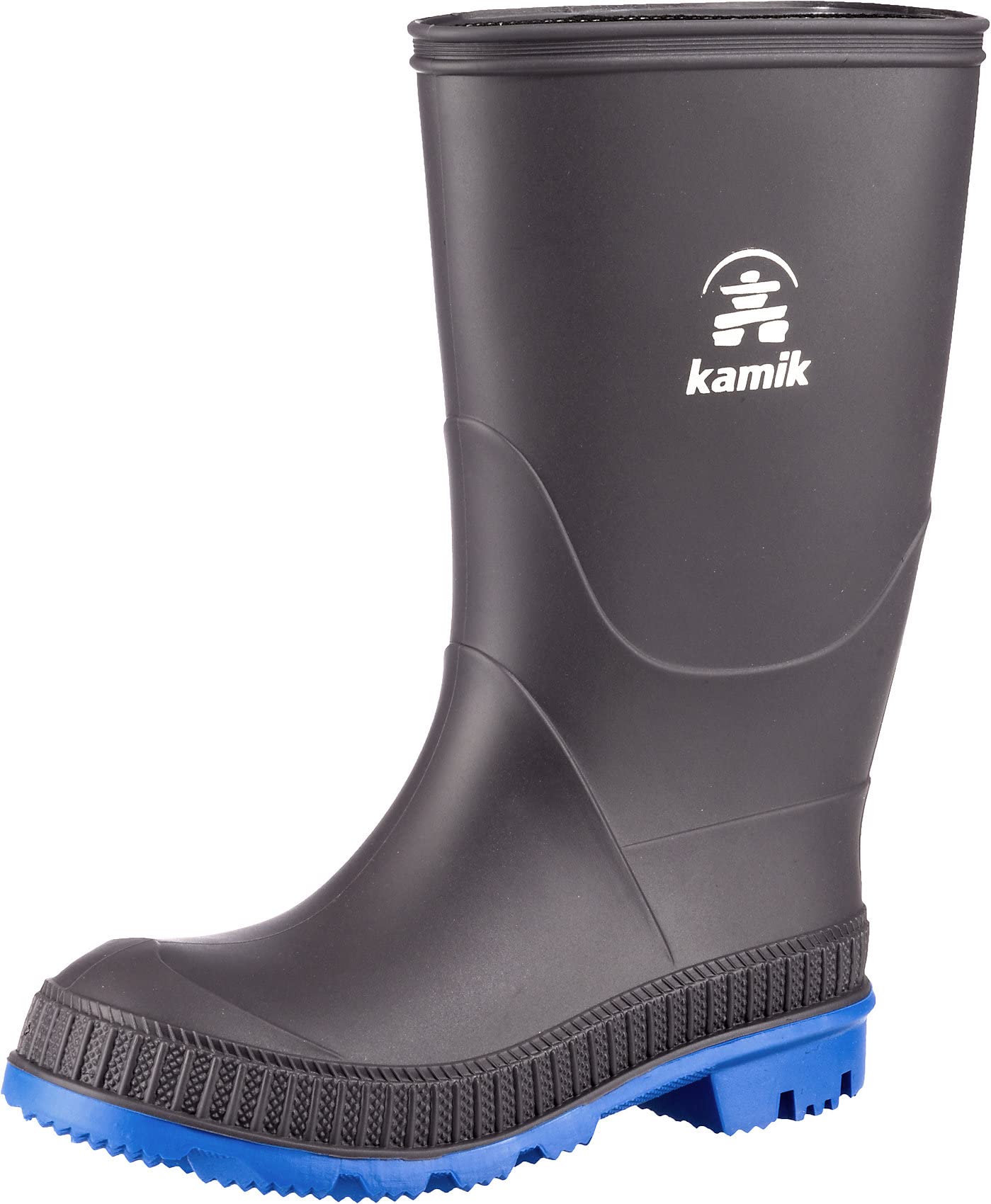 Kamik Youth Stomp Rain Boot, Charcoal/Blue, 2 US Unisex Little Kid