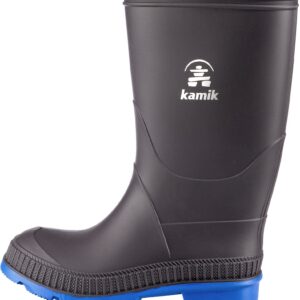 Kamik Youth Stomp Rain Boot, Charcoal/Blue, 2 US Unisex Little Kid