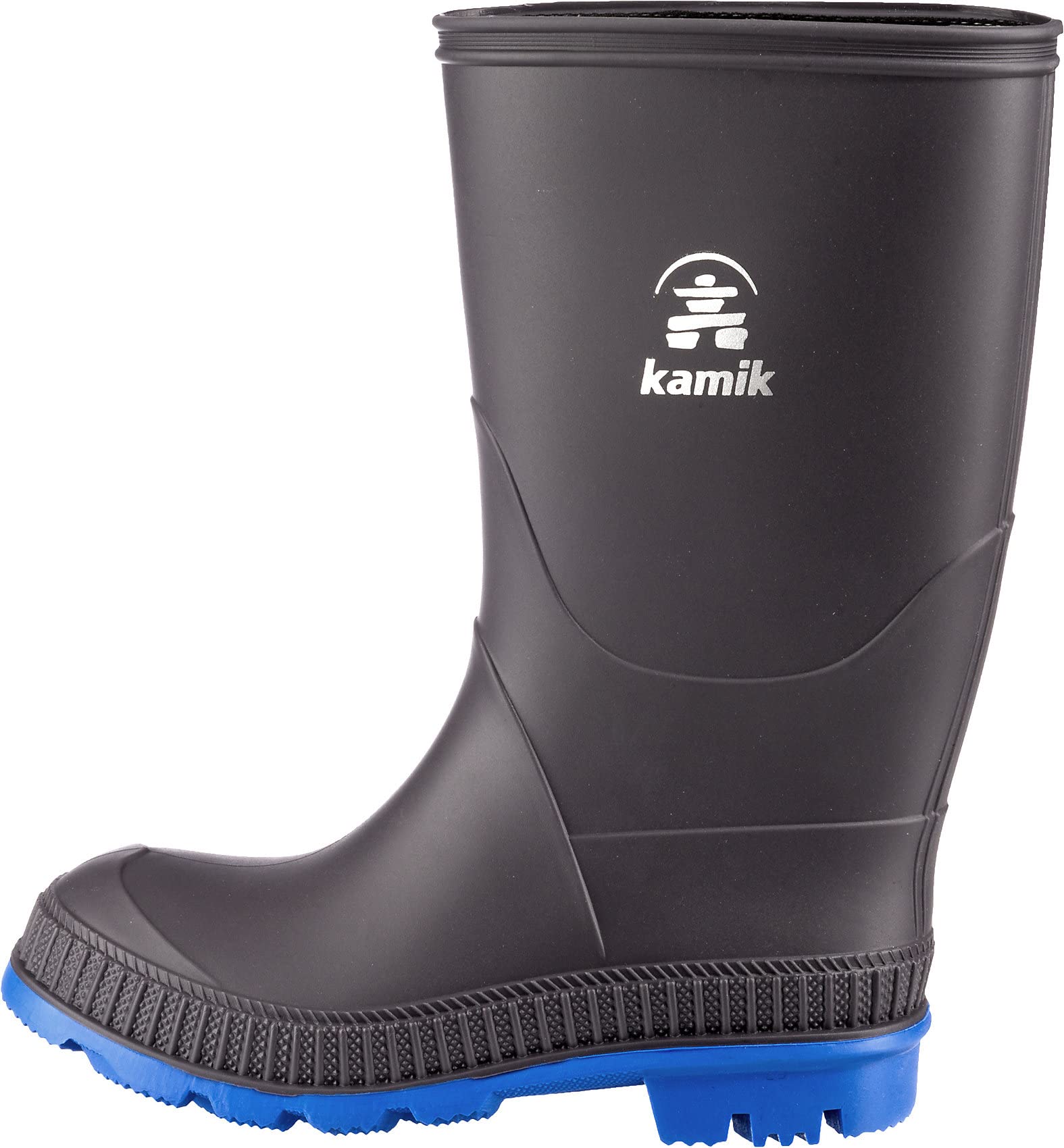 Kamik Youth Stomp Rain Boot, Charcoal/Blue, 2 US Unisex Little Kid