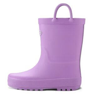 komforme kids rain boots, waterproof rubber matte boots with reflective stripes and easy-on handles light purple, 2 big kid