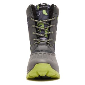 BODATU Boys Snow Boots Outdoor Waterproof Winter Kids Shoes Grey/Green 7768, 2.5 Little Kid