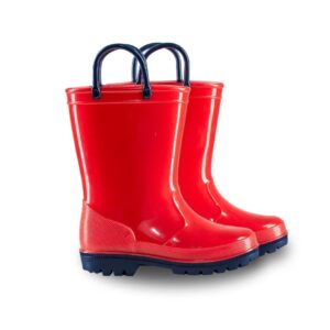 euxterpa kids rain boots unisex children lightweight waterproof boots solid color toddler rain shoes with handles for boys and girls toddler size 2 red