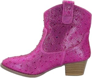 forever girls rhinestone cowboy boots kids low heel dress booties river-01k fuchsia 2