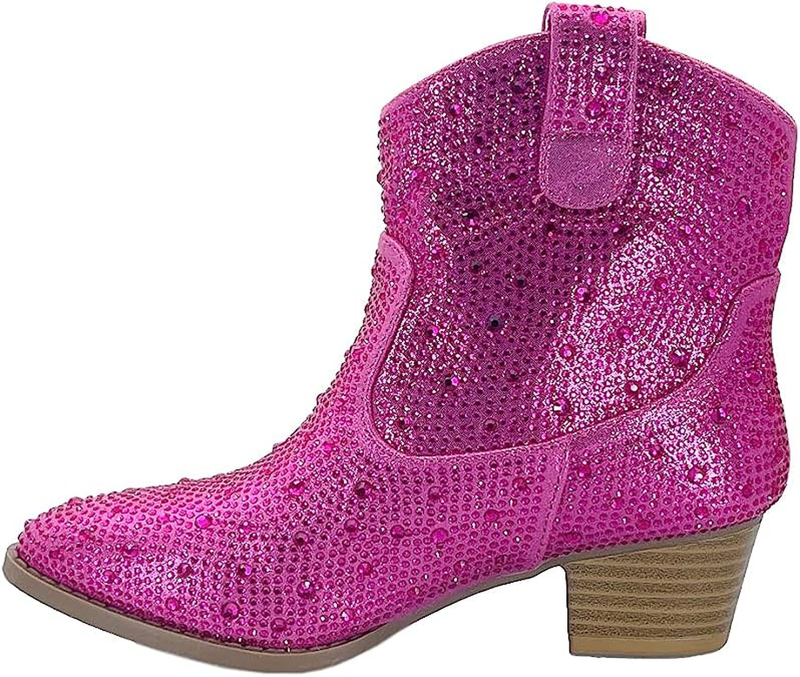 Forever Girls Rhinestone Cowboy Boots Kids Low Heel Dress Booties River-01K Fuchsia 2