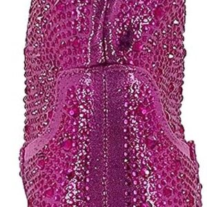 Forever Girls Rhinestone Cowboy Boots Kids Low Heel Dress Booties River-01K Fuchsia 2