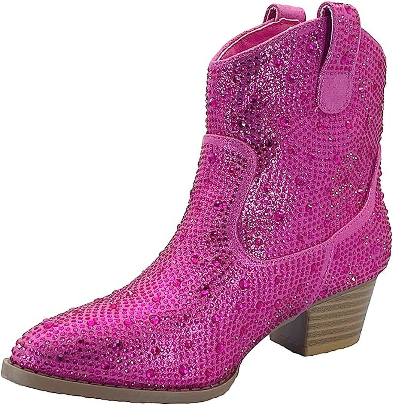 Forever Girls Rhinestone Cowboy Boots Kids Low Heel Dress Booties River-01K Fuchsia 2