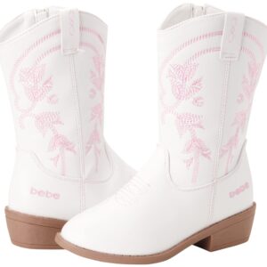 bebe Girls' Cowgirl Boots - Classic Western Cowboy Boots - Mid Calf Boots for Toddlers, Little and Big Girls (5T-7), Size 2 Little Kid, Pink/White