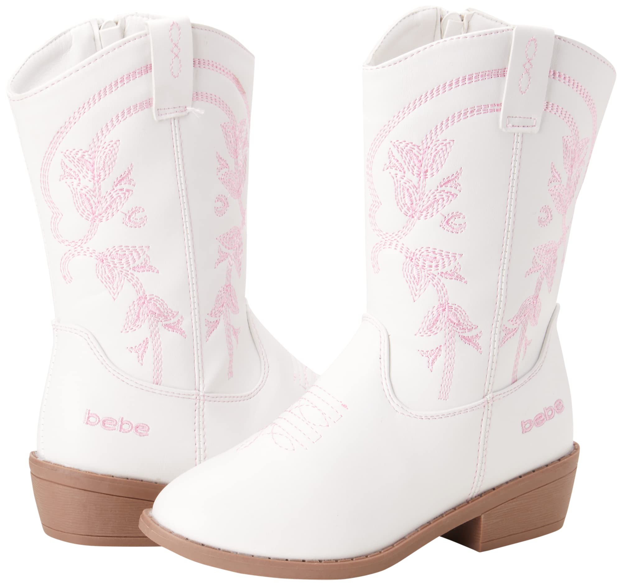 bebe Girls' Cowgirl Boots - Classic Western Cowboy Boots - Mid Calf Boots for Toddlers, Little and Big Girls (5T-7), Size 2 Little Kid, Pink/White