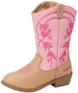 bebe girls' cowgirl boots - classic western cowboy boots - mid calf boots for toddlers, little and big girls (5t-7), size 2 little kid, taupe/pink