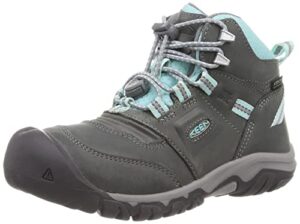 keen ridge flex mid height waterproof leather hiking boots, grey/blue tint, 2 us unisex big kid