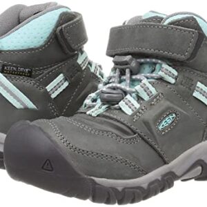 KEEN Ridge Flex Mid Height Waterproof Leather Hiking Boots, Grey/Blue Tint, 2 US Unisex Big Kid