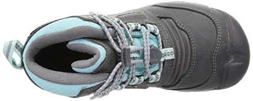 KEEN Ridge Flex Mid Height Waterproof Leather Hiking Boots, Grey/Blue Tint, 2 US Unisex Big Kid