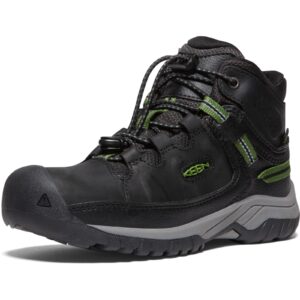 keen kids' targhee mid height waterproof hiking boots, black/campsite, 2 big kid us