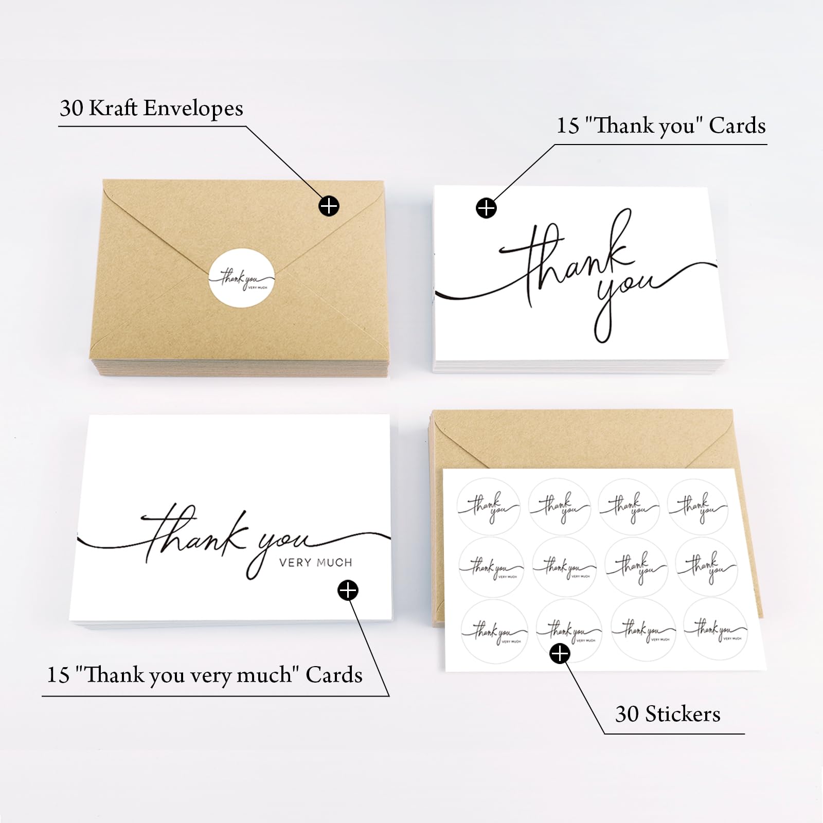 30 Pack Thank You Cards with Envelopes, 4" x 6" Professional Looking | Suitable for Business, Baby Shower, Wedding, Small Business, Graduation, Bridal Shower, Funeral