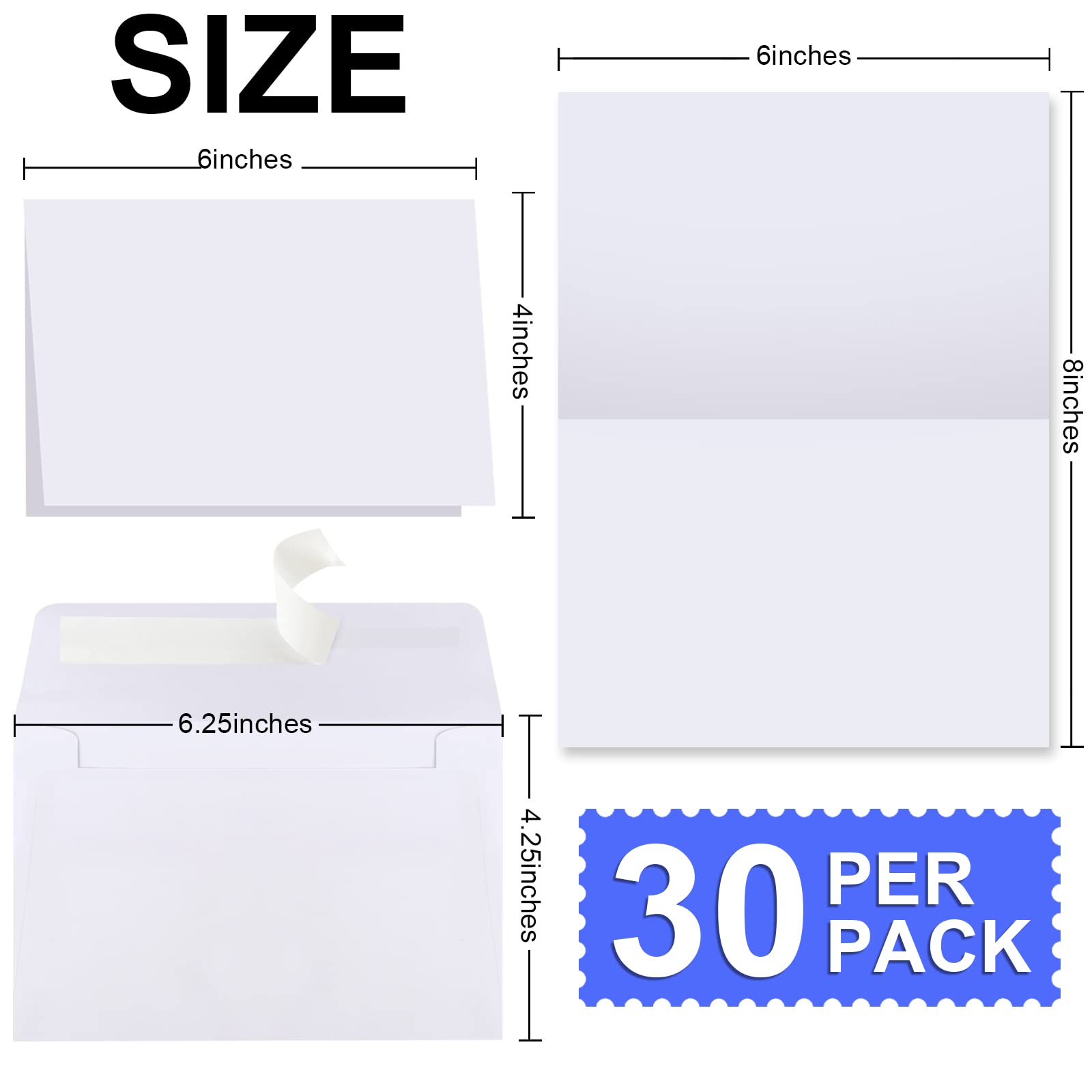 Joyberg Blank Cards and Envelopes 4x6, 30 Pack White Invitation Cardstock with 30 Pack Envelopes, Self-Seal Thank you Blank Greeting Cards and Envelopes, for All Occasions DIY, Print custom